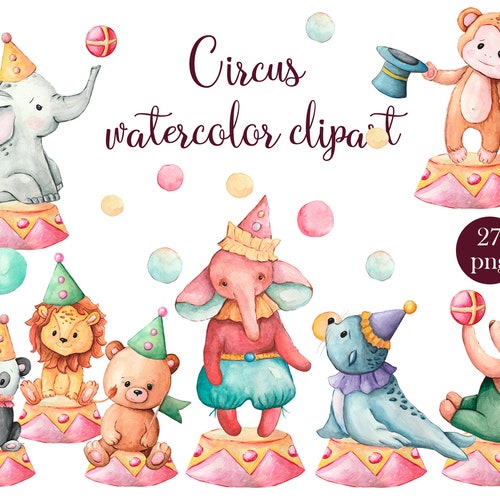 Circus Clipart Carnival Clip Art Cute Watercolor Painted - Etsy