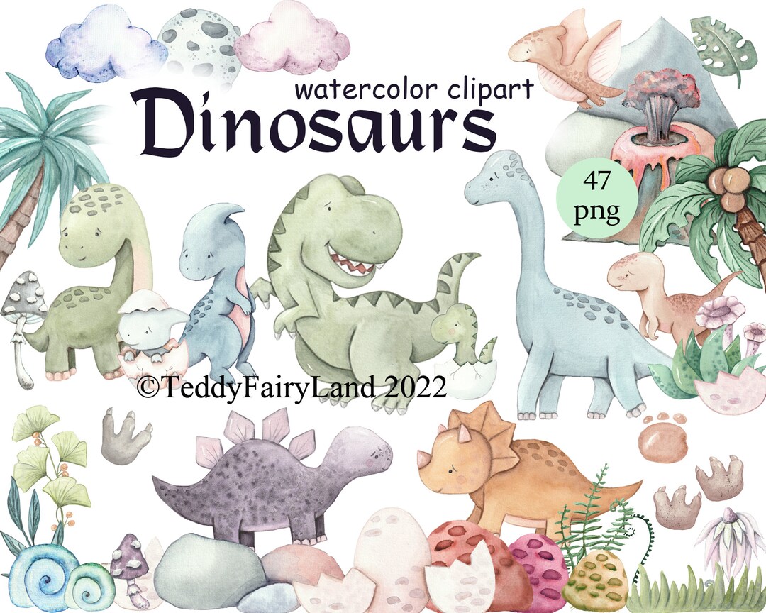 Dinosaurs Watercolor Clipart Dino Clip Art, Nursery Decor, Dinosaur ...