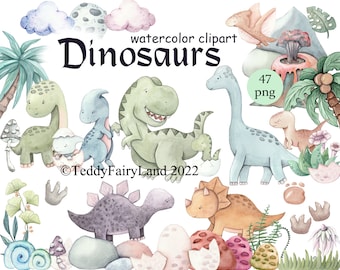 Dinosaurs Watercolor Clipart Dino Clip Art, Nursery Decor, Dinosaur ...