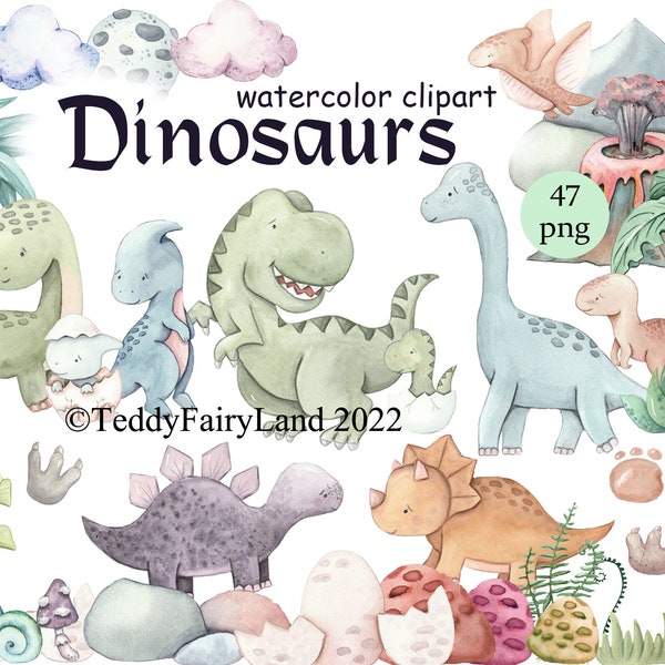 Dinosaur Watercolor Clipart - Etsy
