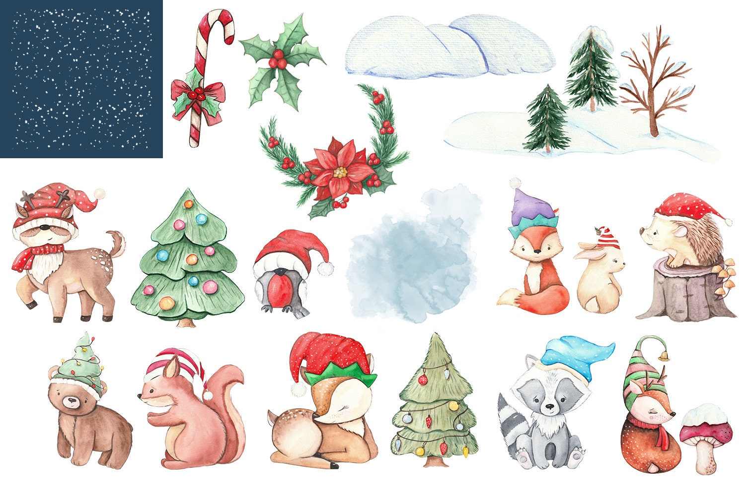 Clipart Set Cozy Woodland Winter Animals. Christmas Clipart - Etsy