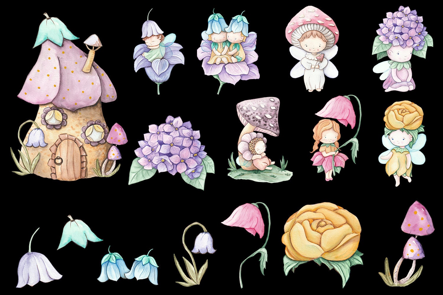 Fairy Tale Characters. Floral Little Fairies Clipart. Fairy - Etsy