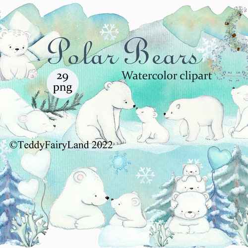 Arctic Animals Watercolor Cliparts Polar Animals North Pole - Etsy