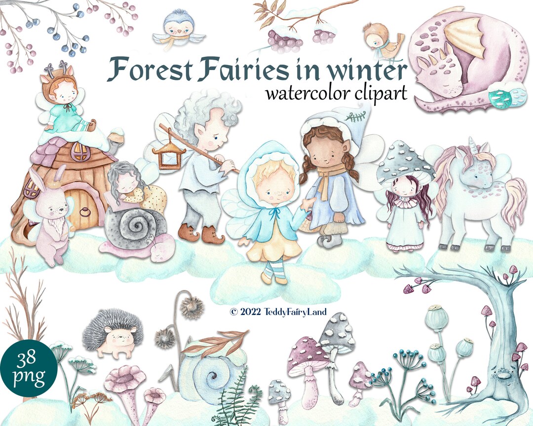 Forest Fairy. Winter. Cute Christmas Fairy Clipart Set, Winter Clipart ...