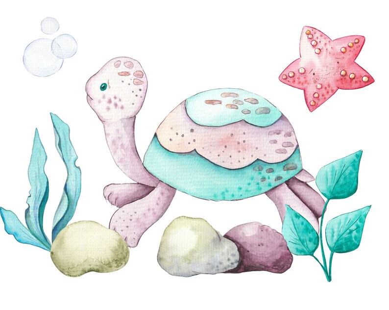 Undersea Watercolor Clipart Cute Sea Animals Nursery Decor - Etsy