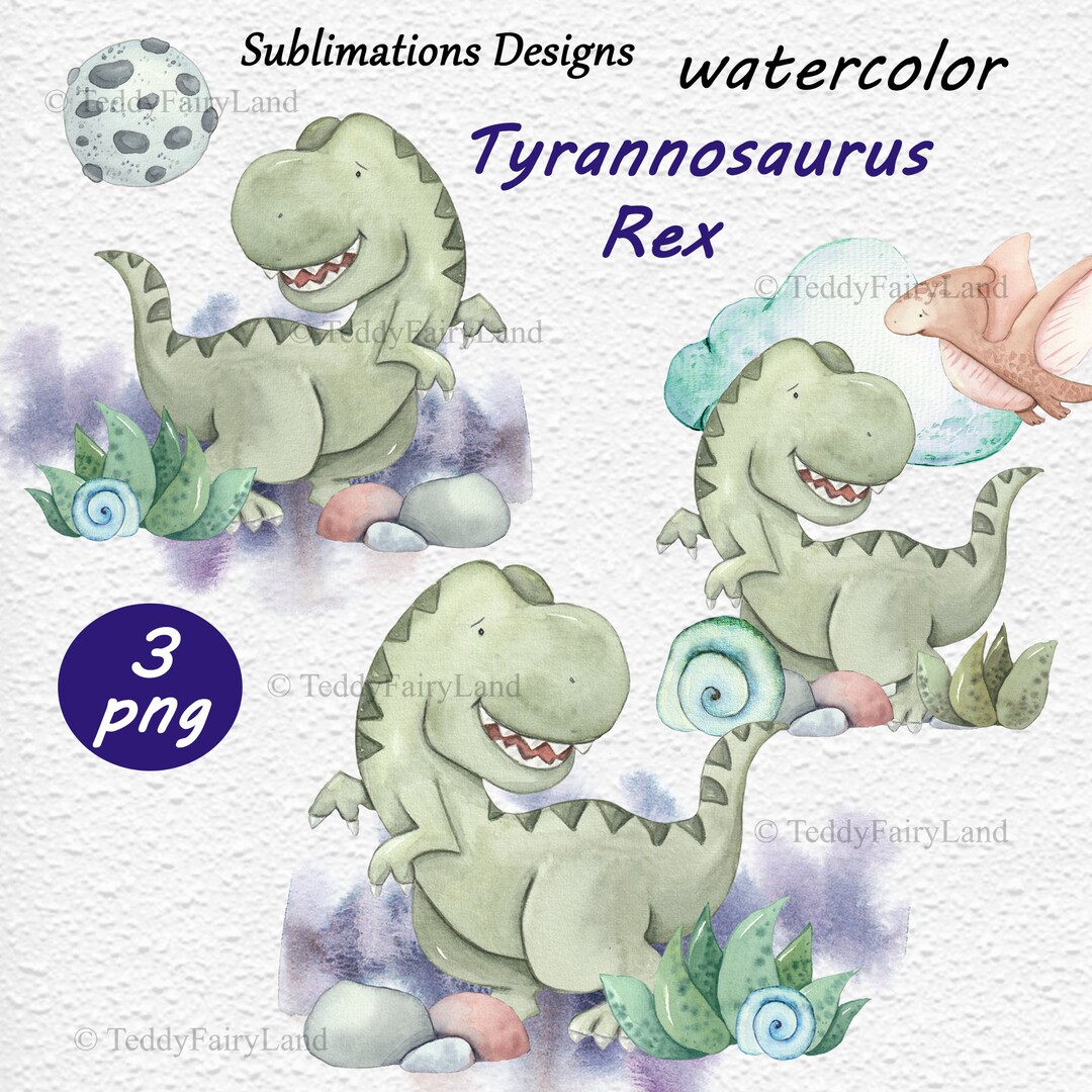 T-rex Watercolor Clipart, Tyrannosaurus Rex PNG Sublimation ...