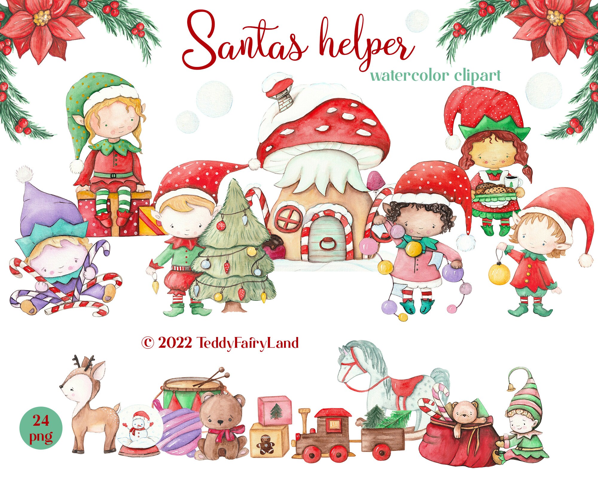 1970 Christmas Elves Clipart