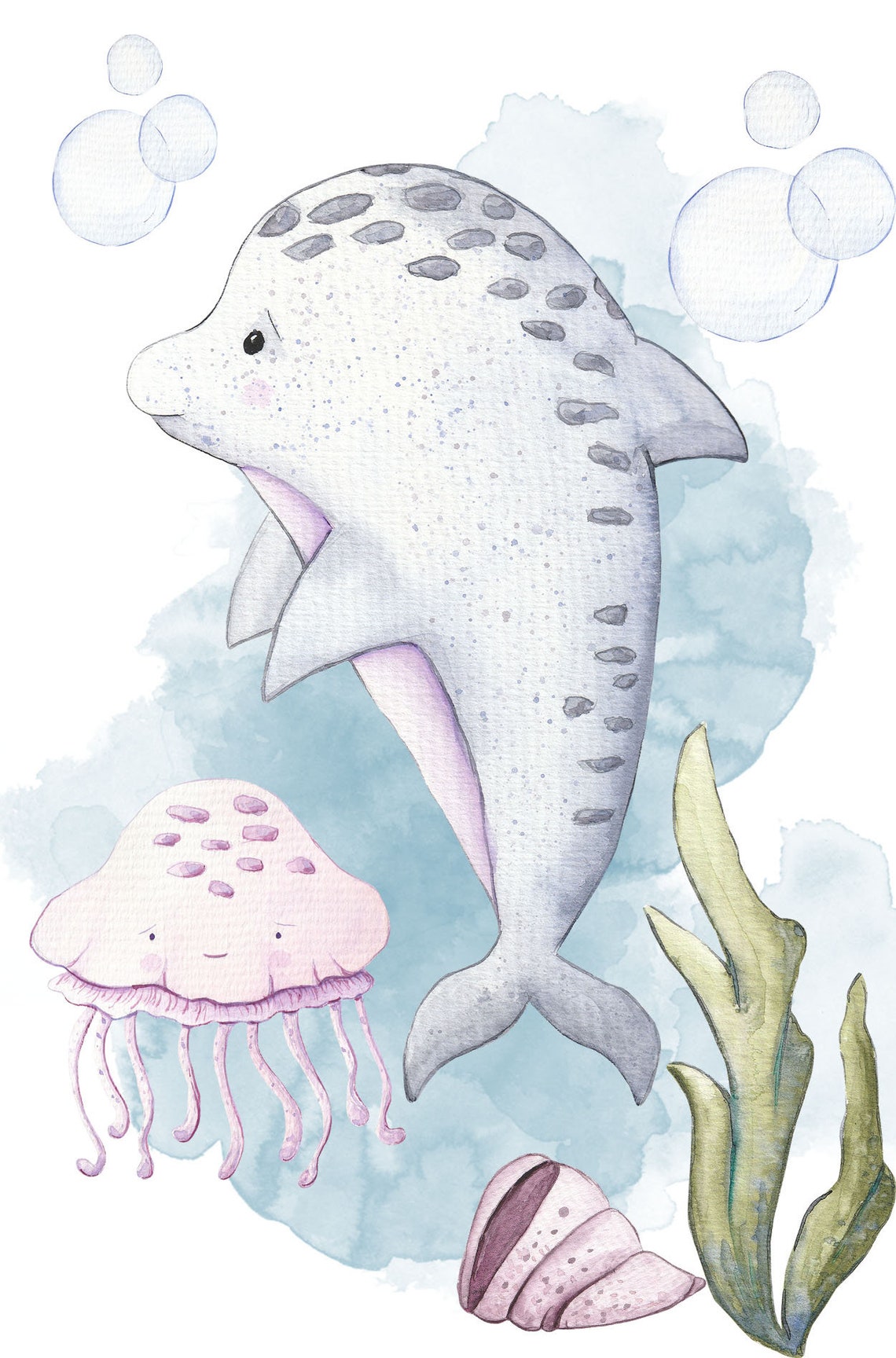 Undersea Watercolor Clipart Cute Sea Animals Nursery Decor - Etsy