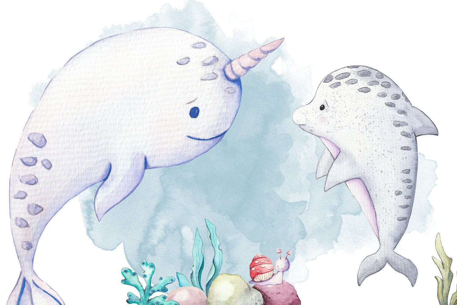 Undersea Watercolor Clipart Cute Sea Animals Nursery Decor - Etsy
