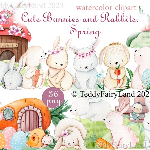 Easter Spring Clipart Bunny Clip Art Floral Clipart Rainbow - Etsy