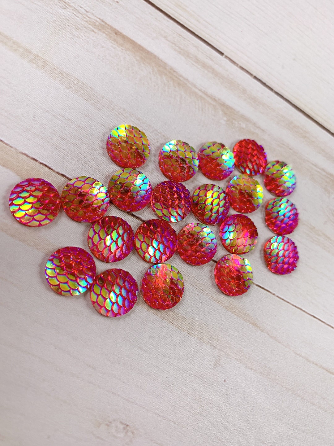 10 Pcs Mermaid Fish Scales Orange Pink 12mm Flatback Cabochons - Etsy