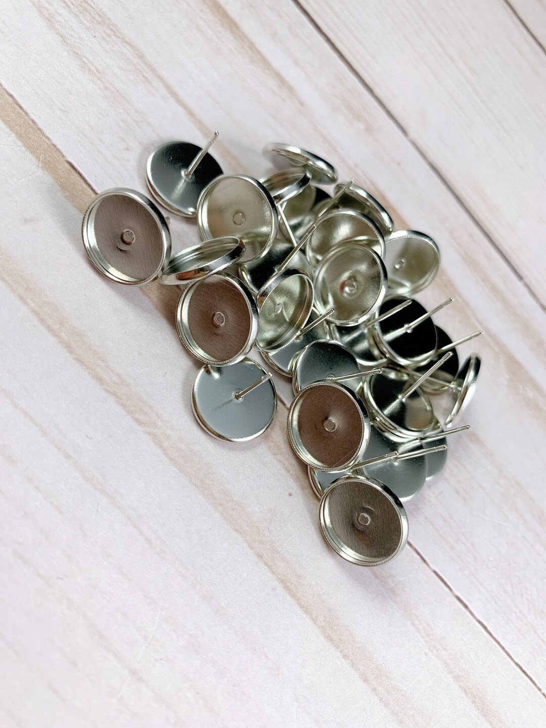 Rhodium Silver 12mm Cabochon Setting/ Earring Cabochon/ Earring Setting ...