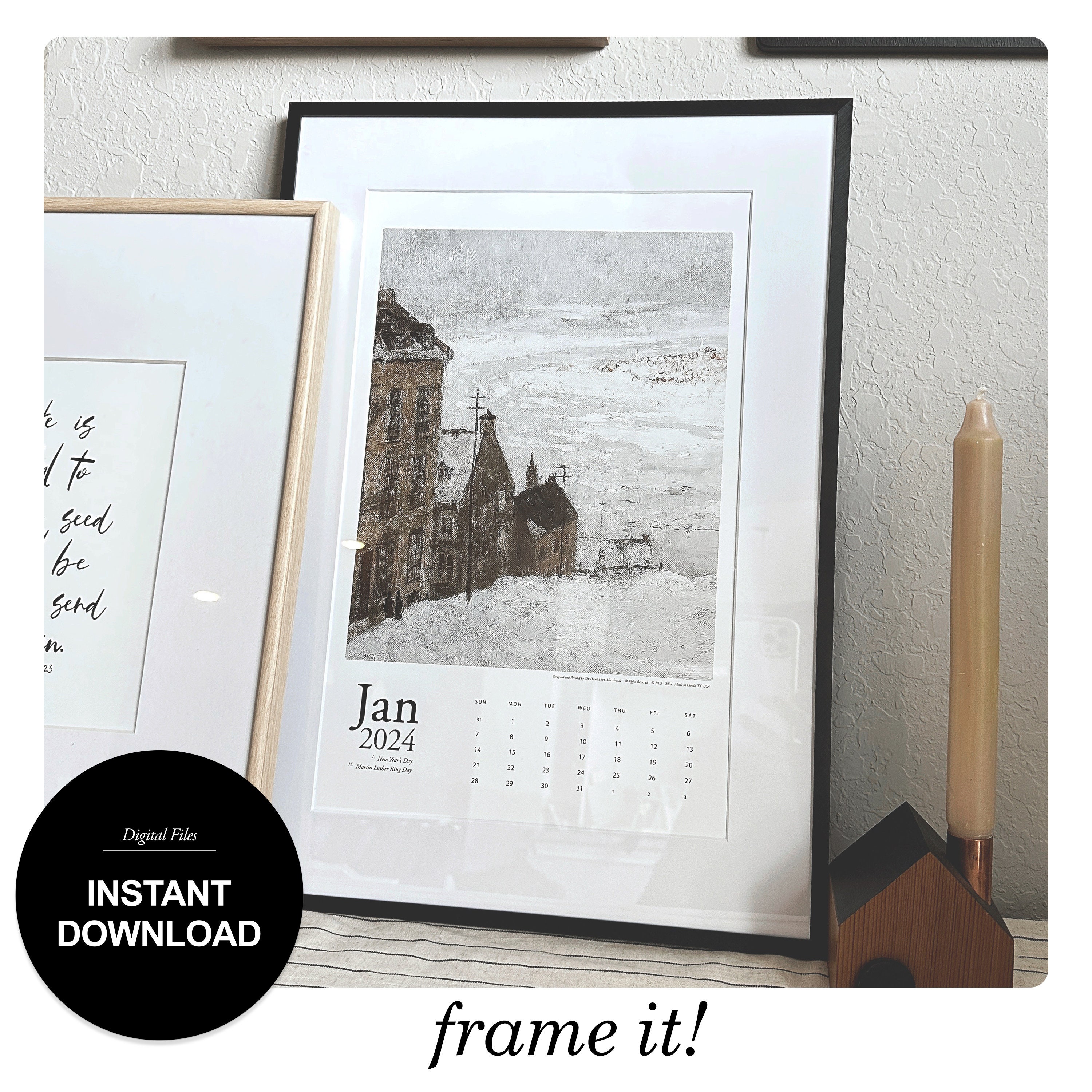 Large 2024 Printable Vintage Art Calendar, 11x17 Calendar, Wall ...