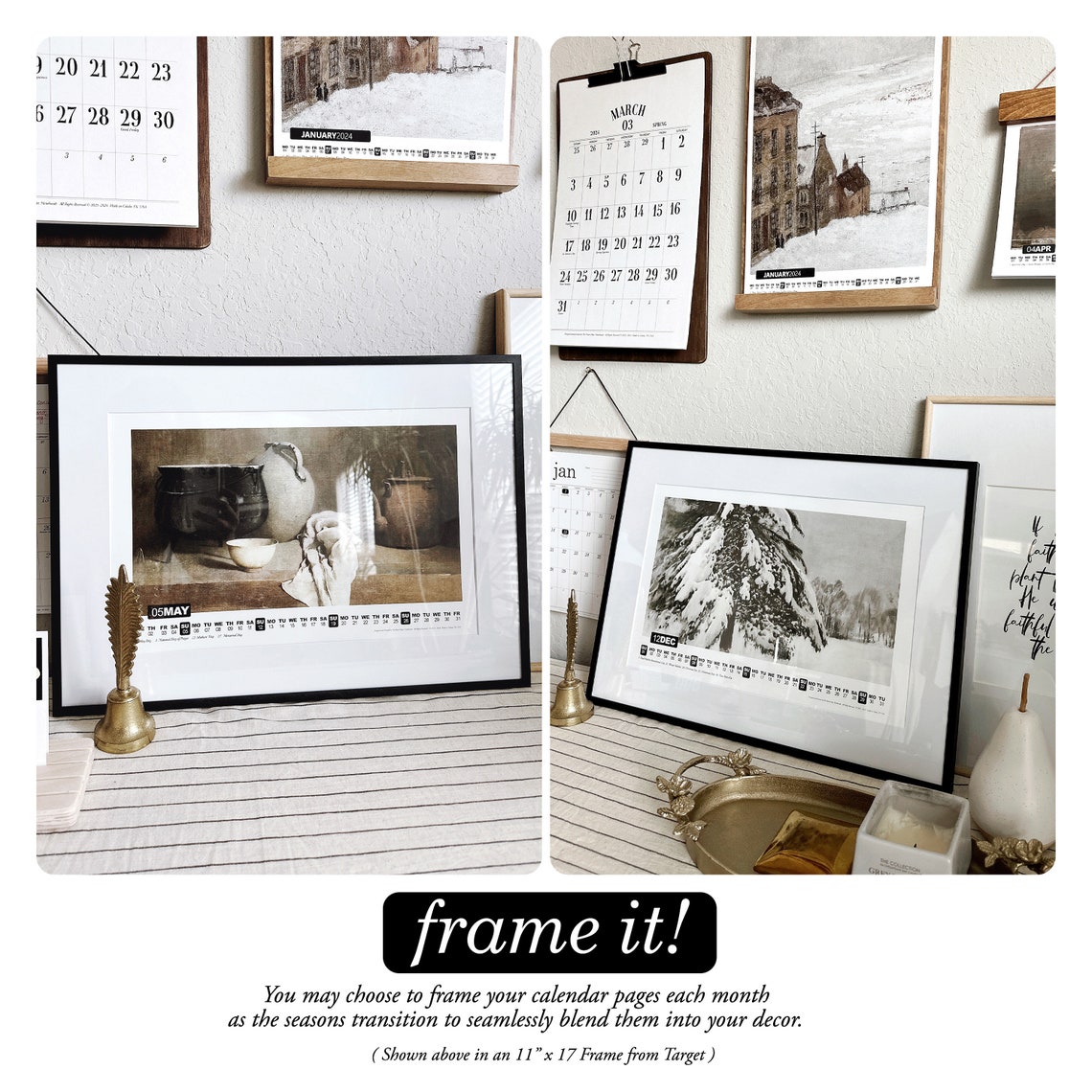 2024 Printable Vintage Art Calendar, 11x17 and US Letter Size, Wall ...