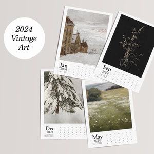 Large 2024 Printable Vintage Art Calendar, 11x17 Calendar, Wall ...