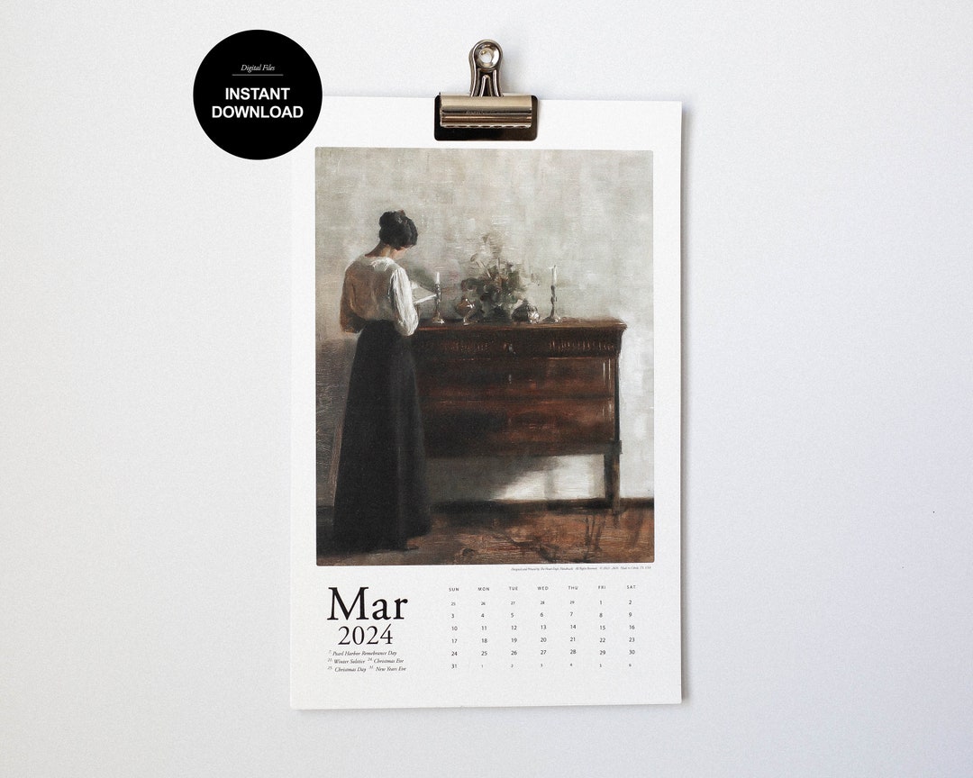 Large 2024 Printable Vintage Art Calendar, 11x17 Calendar, Wall ...