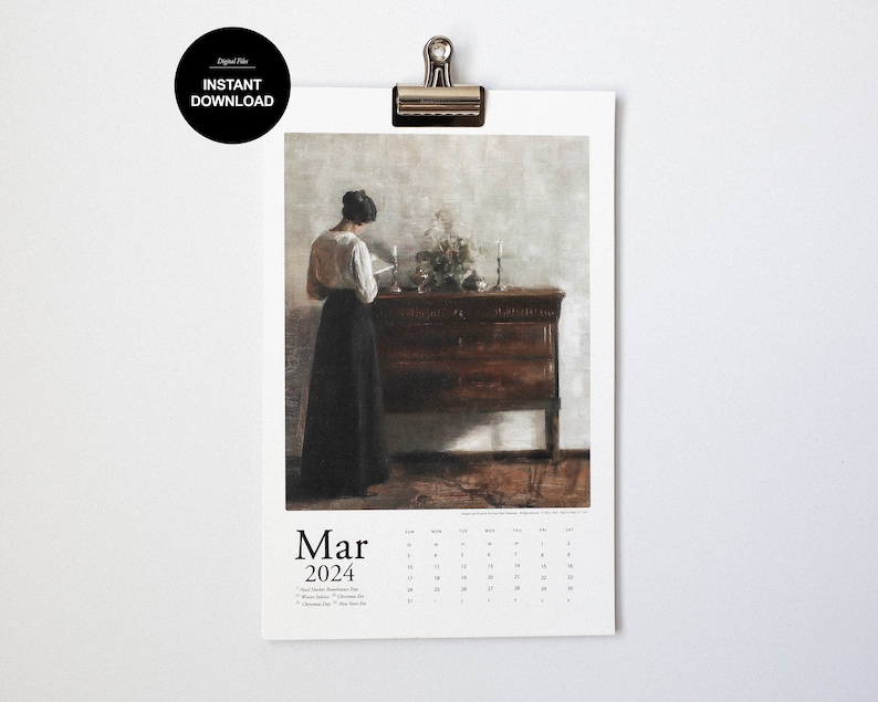 Large 2024 Printable Vintage Art Calendar, 11x17 Calendar, Wall ...