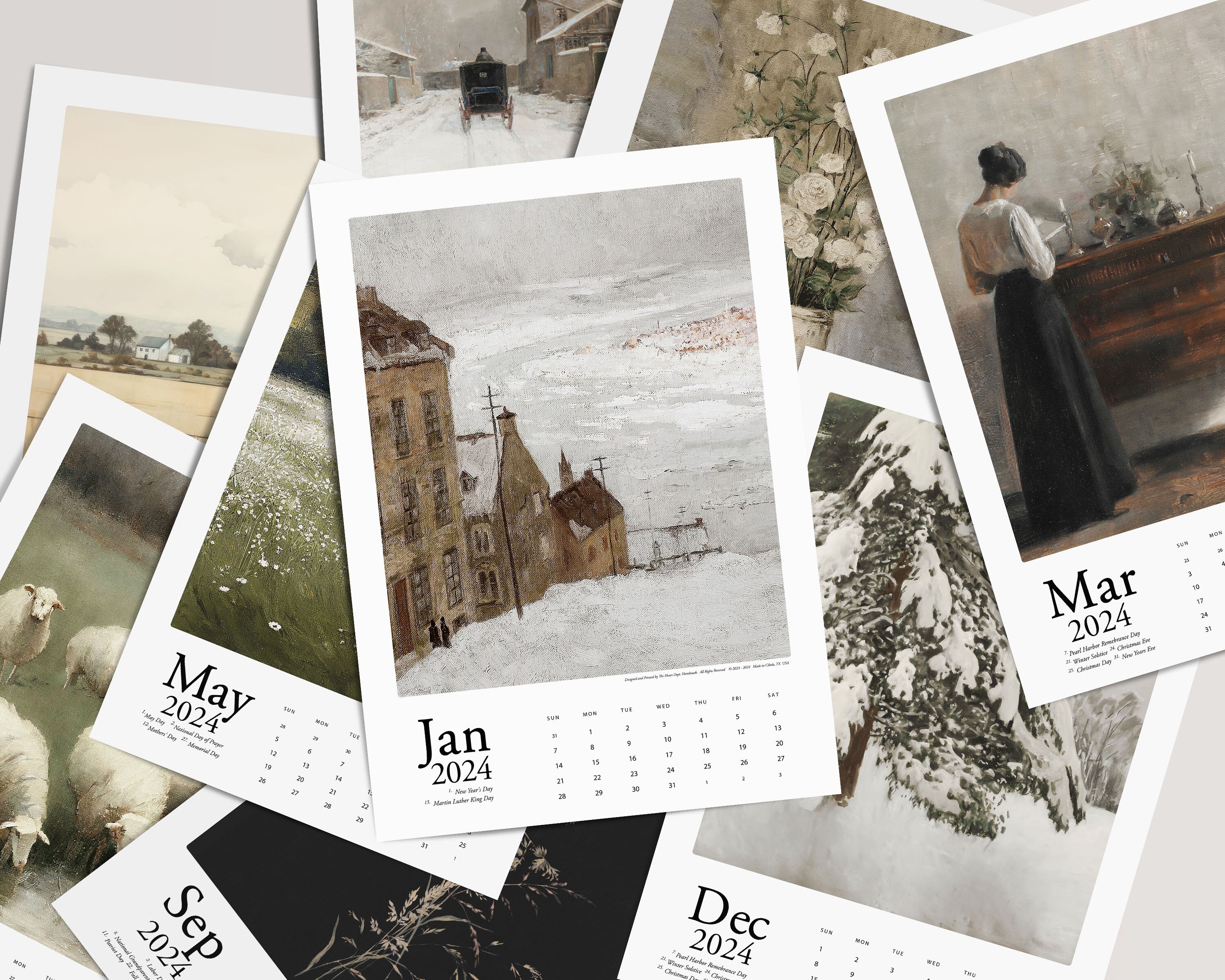 Large 2024 Printable Vintage Art Calendar, 11x17 Calendar, Wall ...