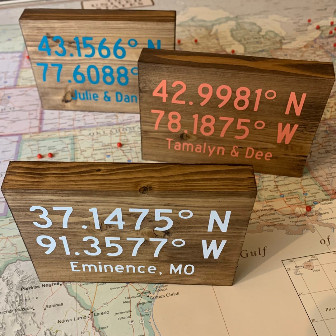 Wooden Coordinate Latitude and Longitude Signs. Gift for a - Etsy