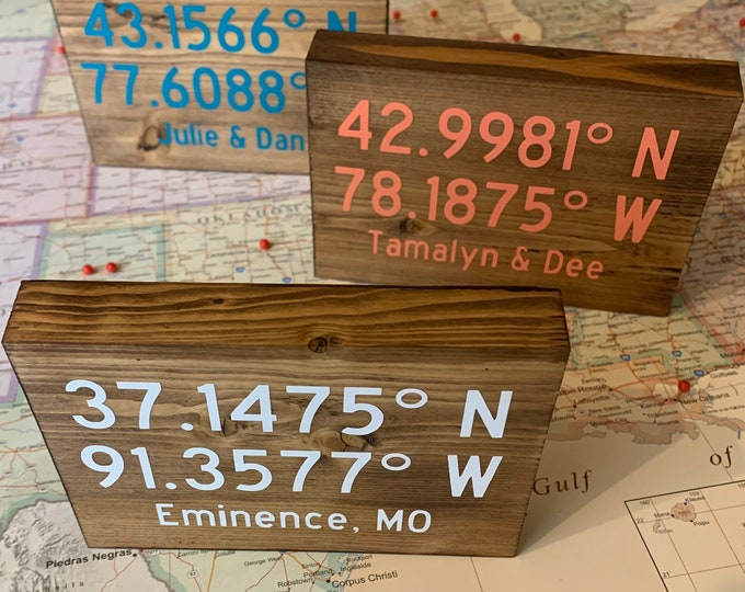 Wooden Coordinate, Latitude and Longitude Signs. Gift for a New Home ...