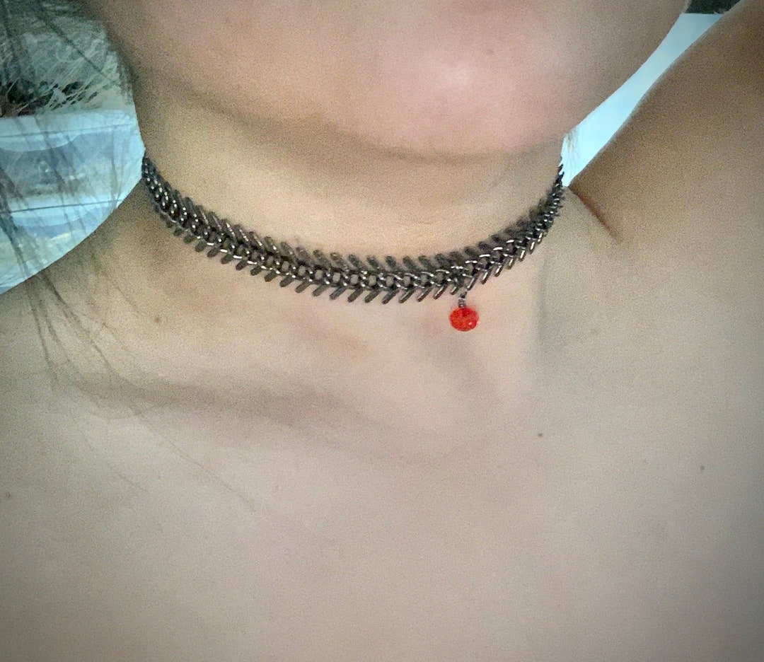 1.2mm X 13.8mm Fish Bone Choker Necklace – Swarovski Crystal - Gunmetal ...
