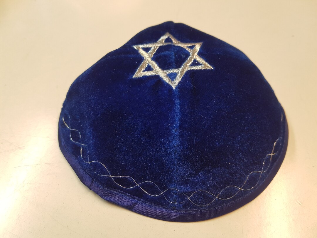 Kippa, Jarmulke, Kippah, Kipa Blue Velvet 16-17 Cm Embroidery - Etsy