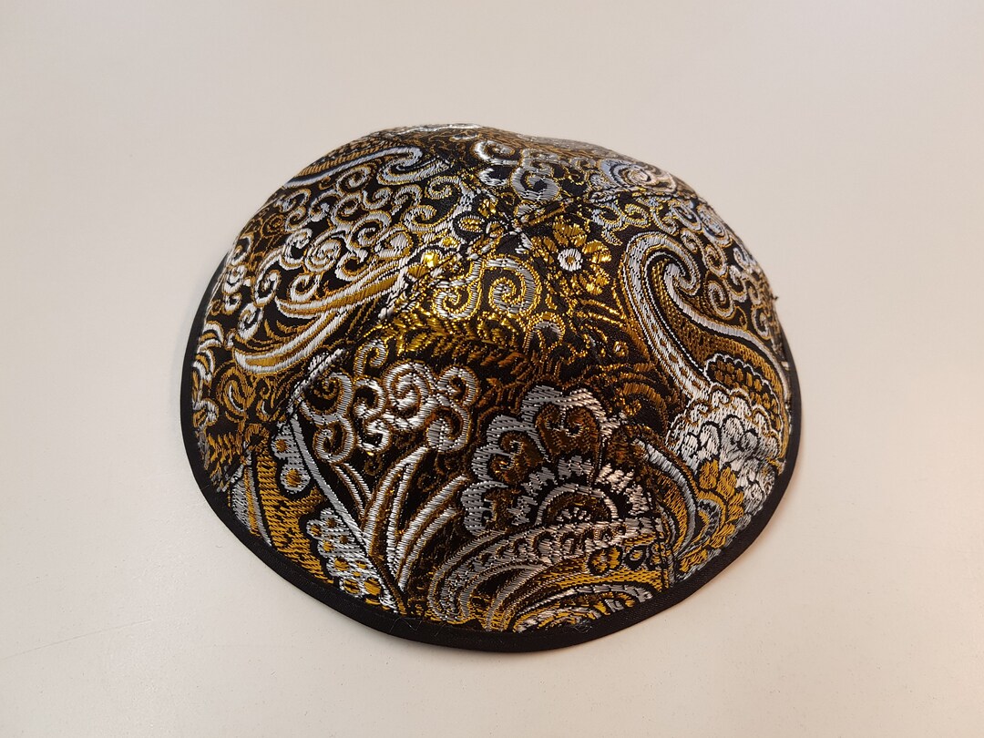 Kippah, Yarmulke, Kippah,kipa Black Gold Bar Mitzvah Wedding 16-17 Cm - Etsy