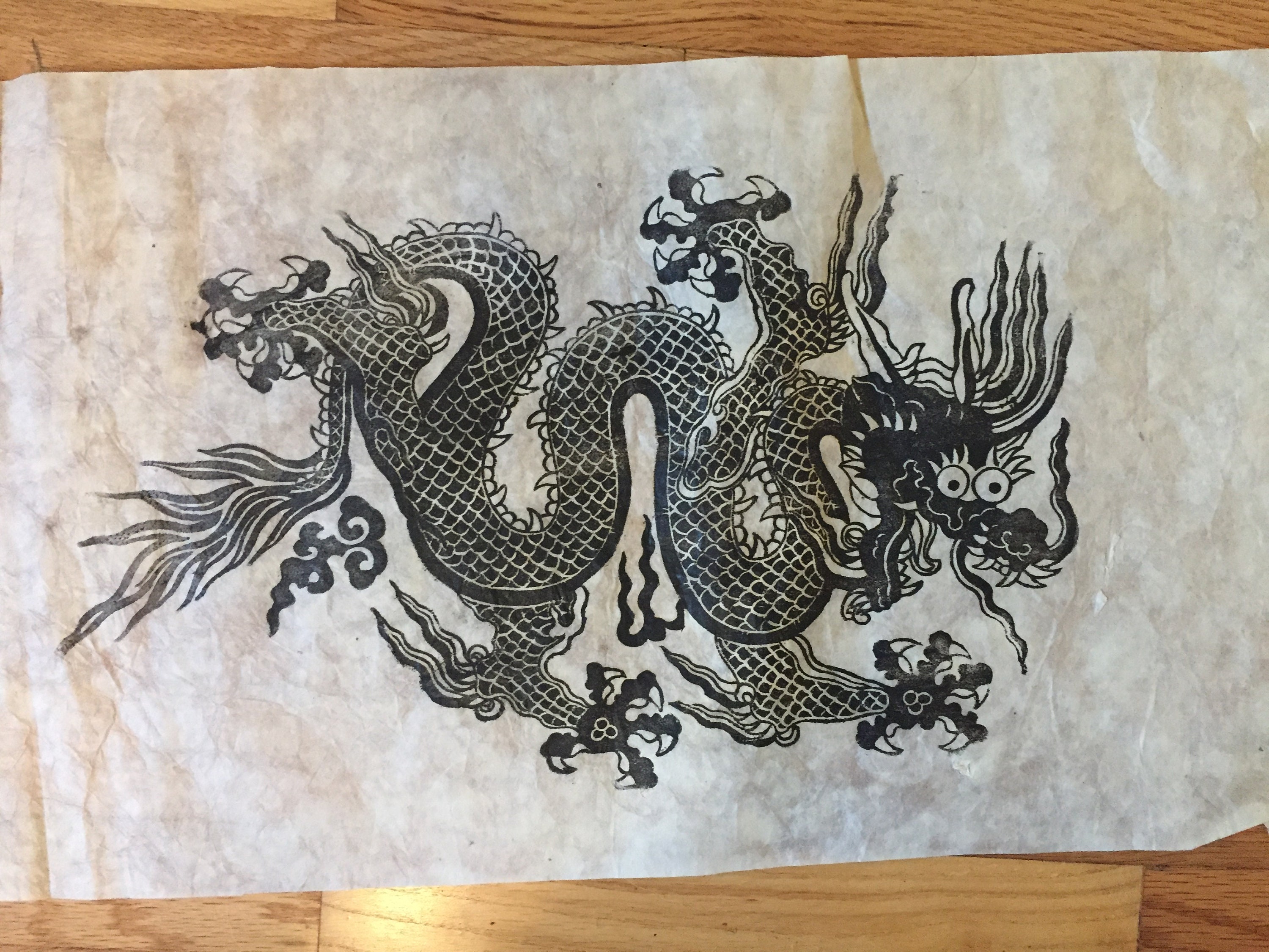 Chinese Dragon Woodblock Print on Tibetan Rice paper | Etsy