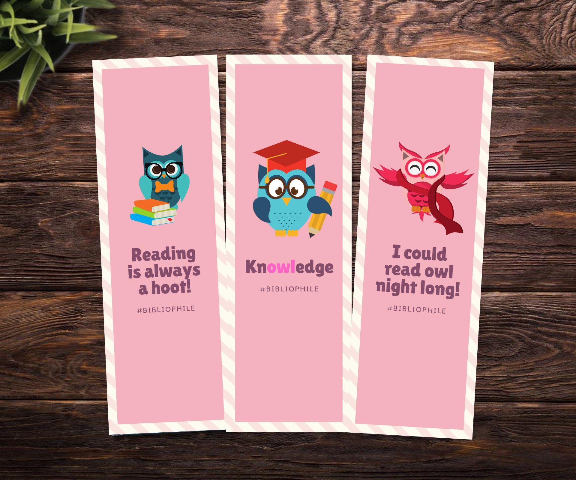 Printable Bookmarks, Digital Bookmarks, Set of Three Owl Printable ...
