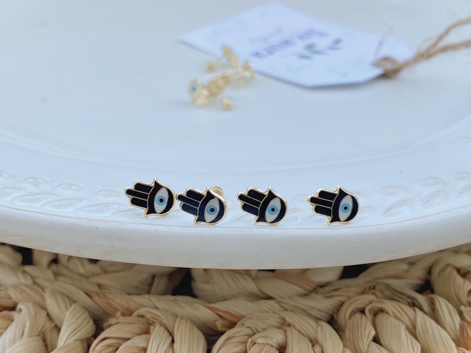 Hansa Hand Earrings-10k Gold Hand of Fatima Stud - Etsy