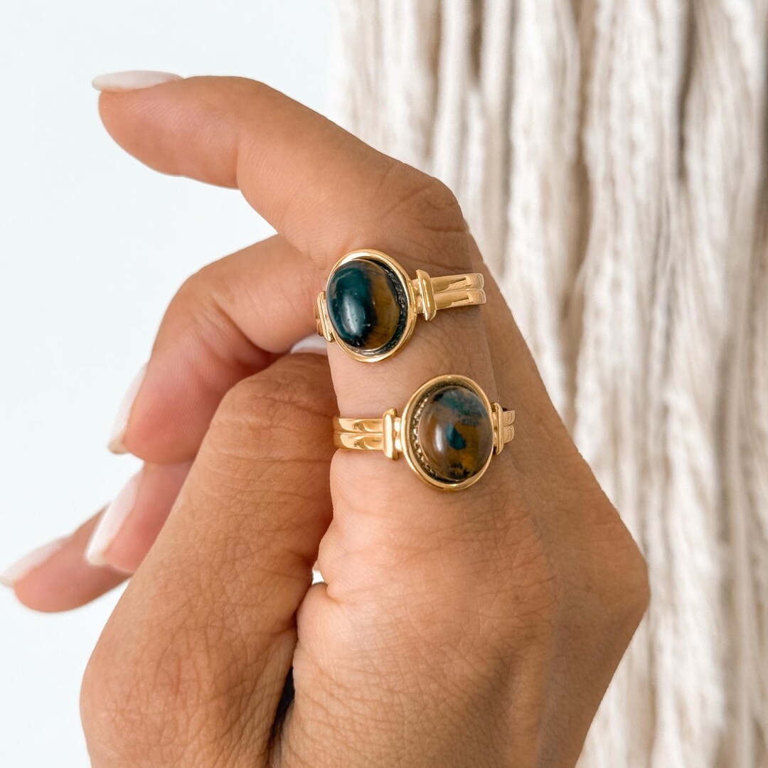 Adjustable Earthy Brown Ring – 18K Gold Plated Statement, Minimalist ...