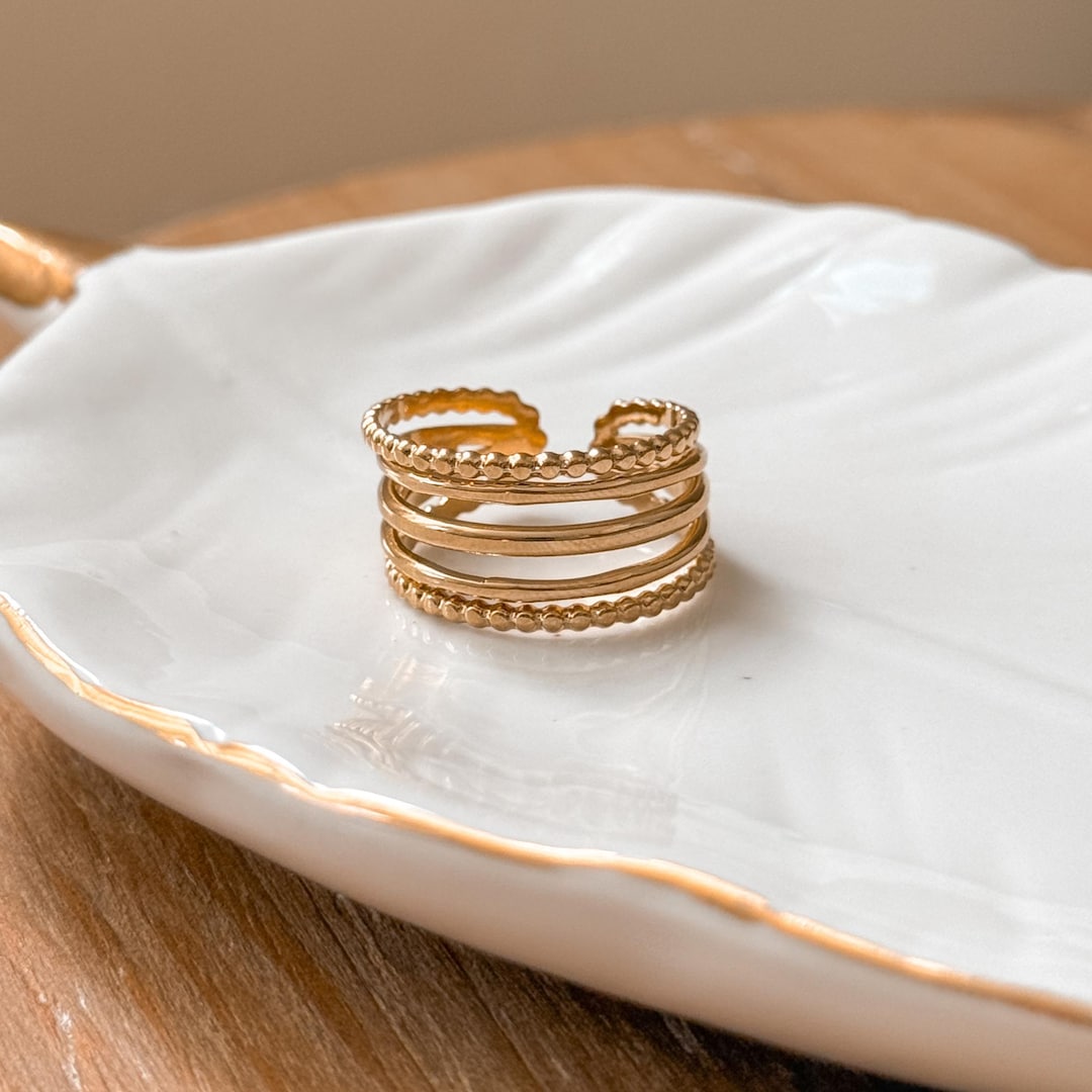 Multi-band Gold Ring – 18K Gold Plated Adjustable Statement Ring ...