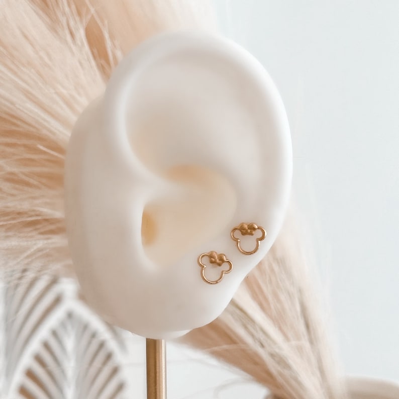 10K Gold Mickey Mouse Earring – Solid Gold Screw Back Stud – Tiny ...
