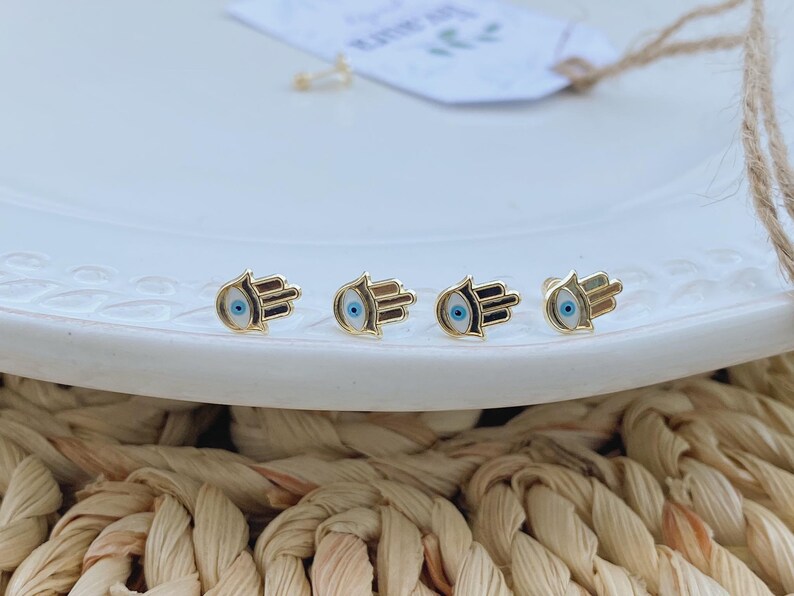 Hansa Hand Earrings-10k Gold Hand of Fatima Stud - Etsy