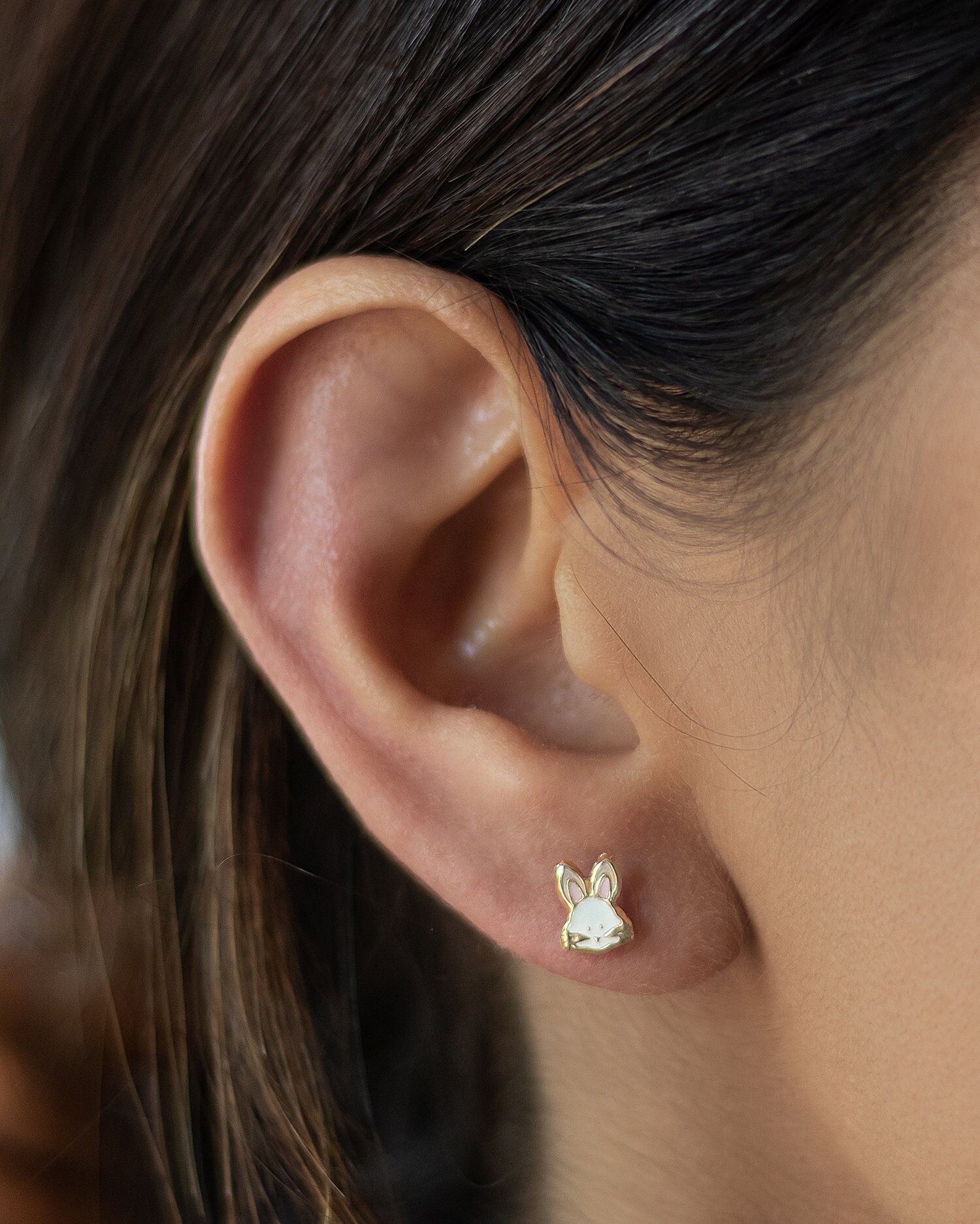 10k Gold Bunny Rabbit Earringsgold Bunny Kids Studsscrew | Etsy