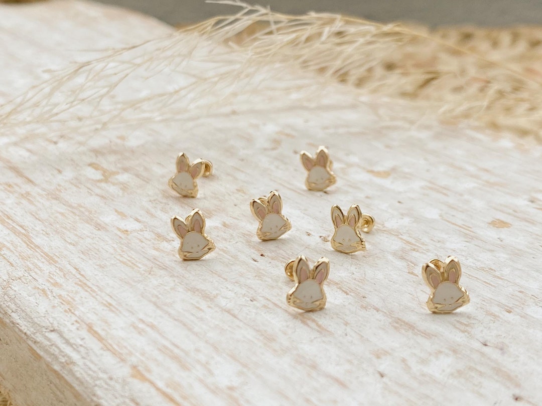 10k Gold Bunny Rabbit Earringsgold Bunny Kids Studsscrew - Etsy