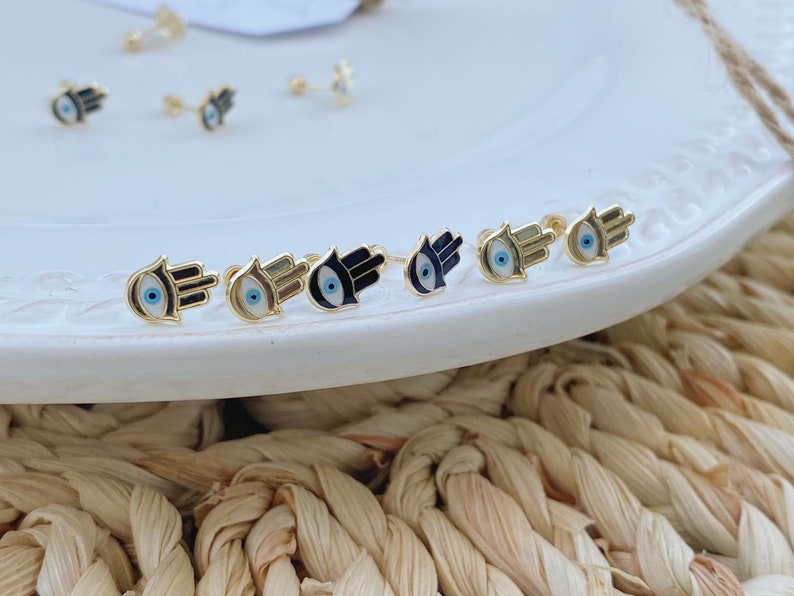 Hansa Hand Earrings-10k Gold Hand of Fatima Stud - Etsy