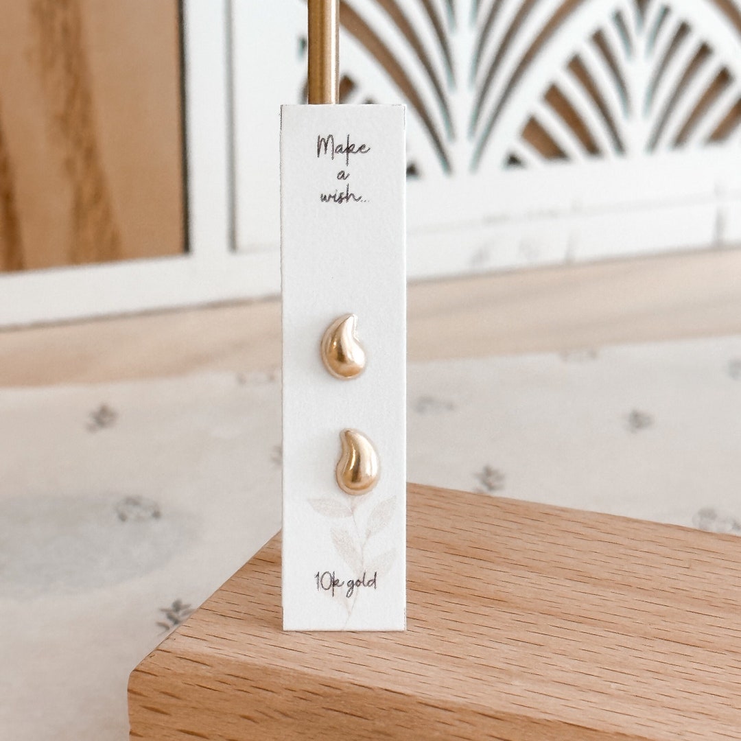 Gold Water Drop Stud Earrings-10k Gold Mini Tear Drop Earrings-gold ...