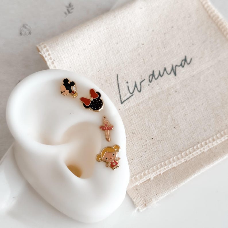 10K Gold Stud Earrings – Dainty Character Studs for Ear Piercing ...