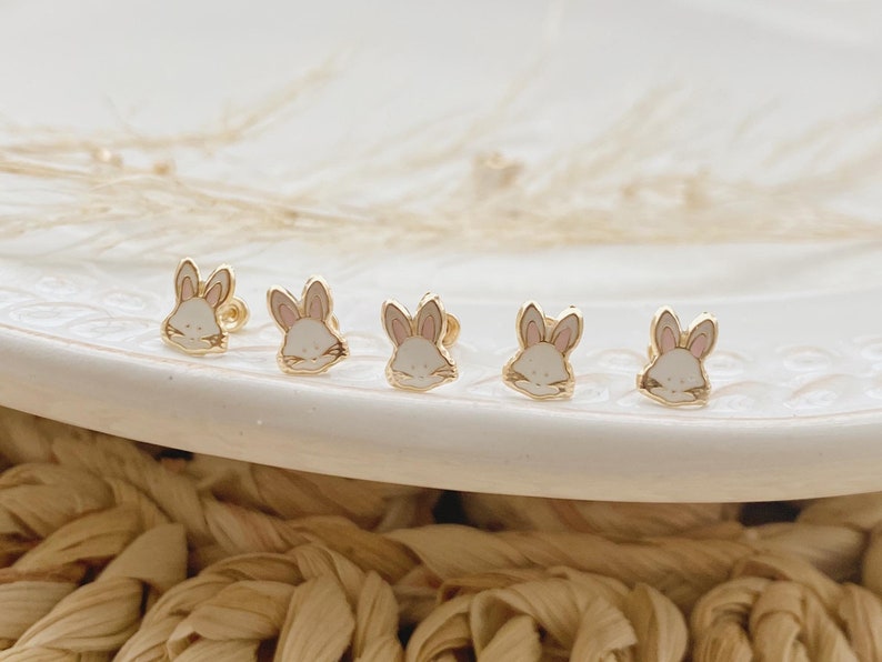 10k Gold Bunny Rabbit Earringsgold Bunny Kids Studsscrew | Etsy