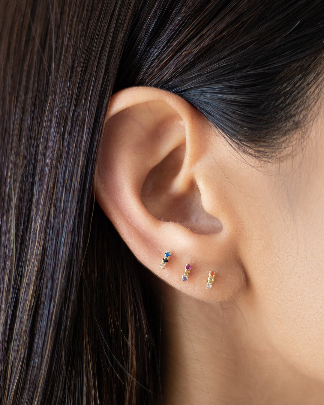 10K Gold Line Earrings-bar Earrings-gold Geometric Earrings-bar Stick ...