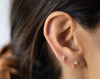 Double Piercing Chain Earrings - Etsy