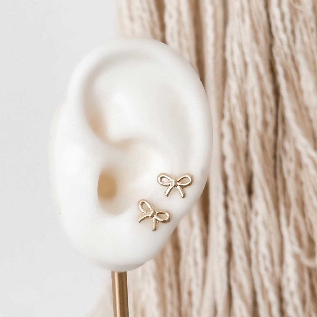Cute Gold Bow Stud Earrings-10k Gold Cute Ribbon Bow Earrings-cute Gold Nap Earrings - Etsy