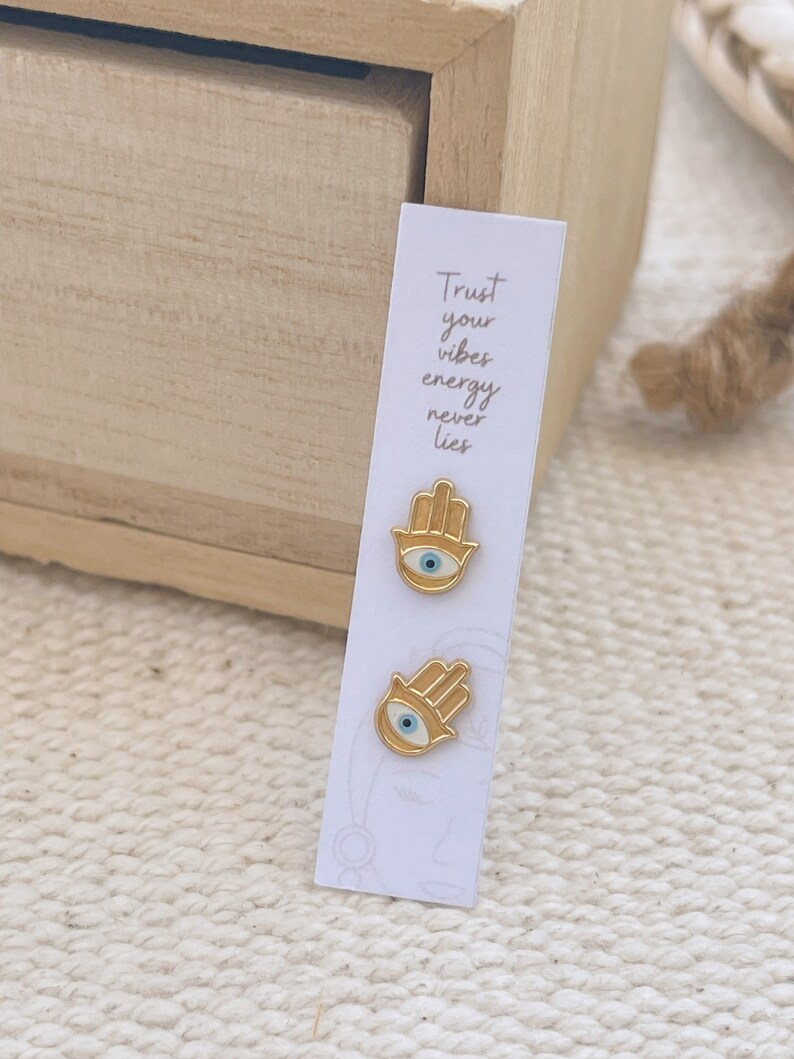 Hansa Hand Earrings-10k Gold Hand of Fatima Stud - Etsy