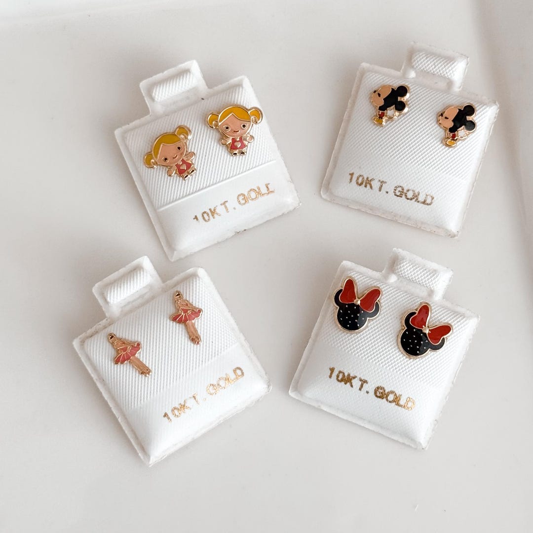 10K Gold Stud Earrings – Dainty Character Studs for Ear Piercing ...