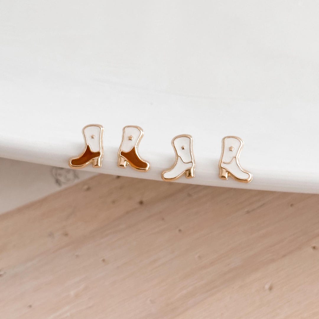 10K Gold Cowboy Boot Stud Earrings-cute Western Country Enamel Boot Studs,cowgirl Screw Back ...