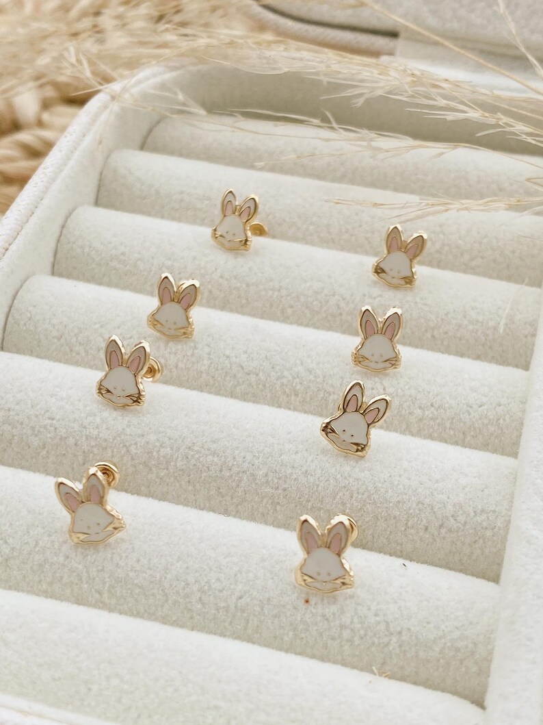 10k Gold Bunny Rabbit Earringsgold Bunny Kids Studsscrew - Etsy