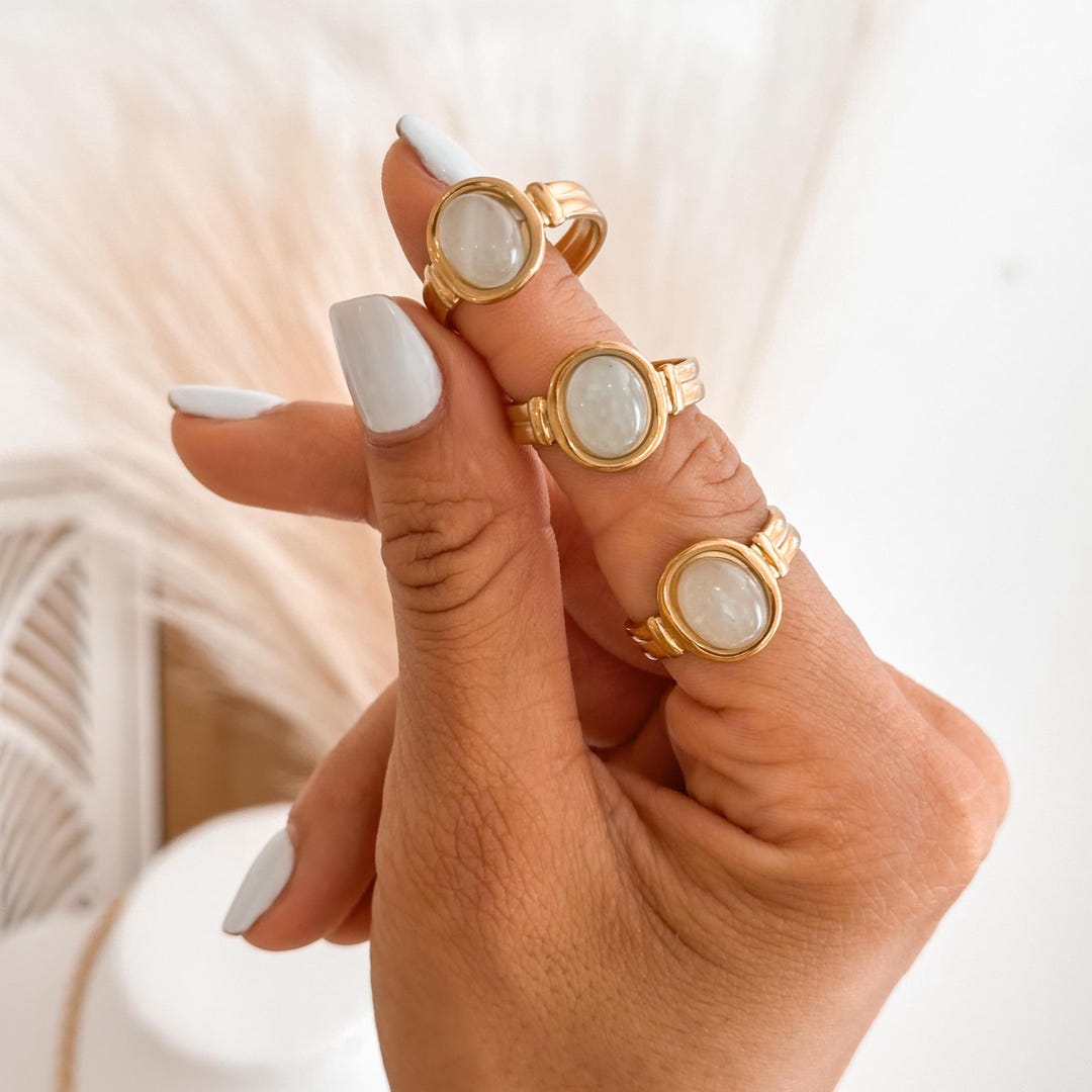 Adjustable Green Stone Ring – 18K Gold Vintage Ring – Light Green ...