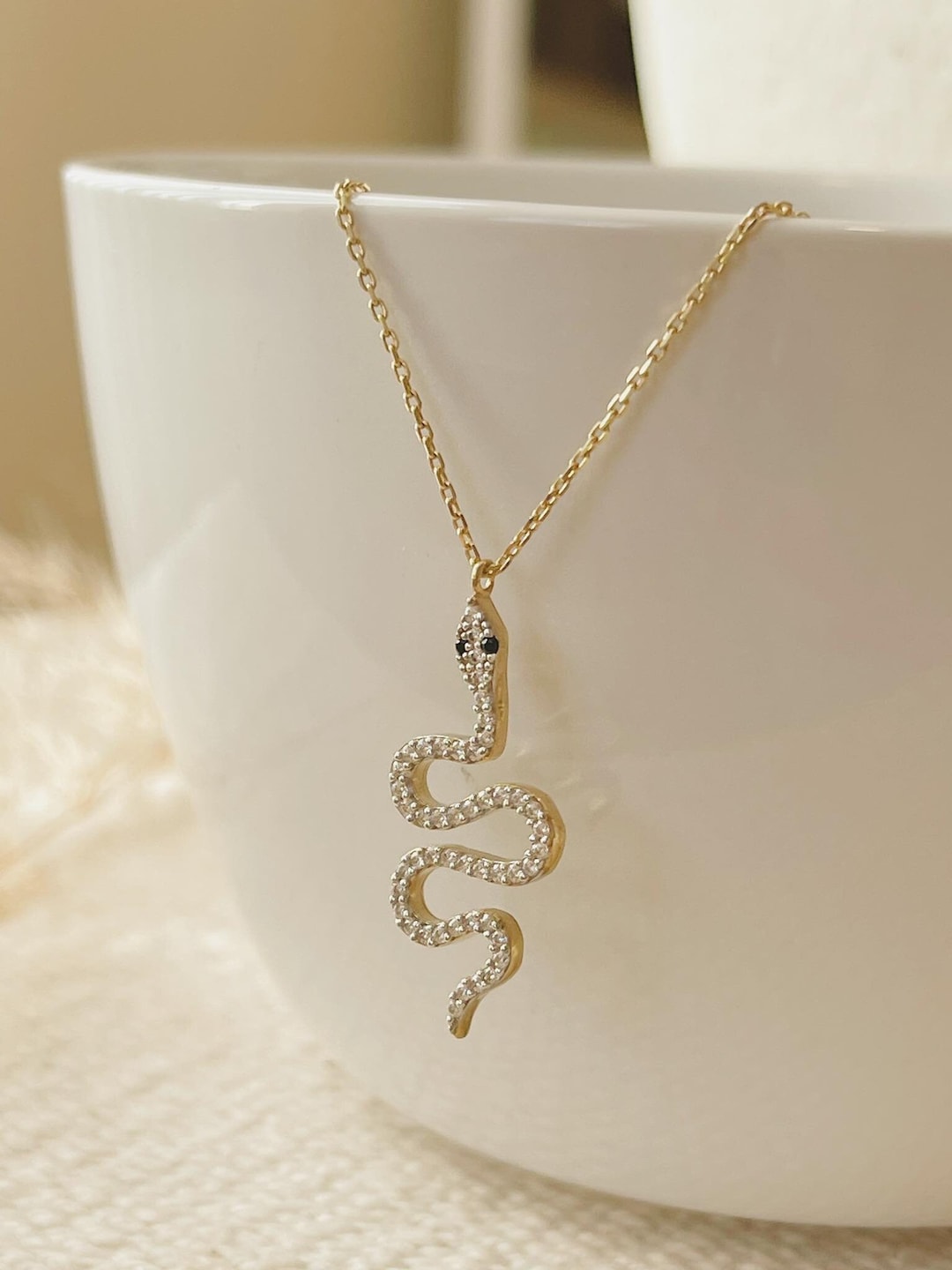 10K Gold Snake Necklace,gold Serpent Chain Necklace-10k Gold Animal ...