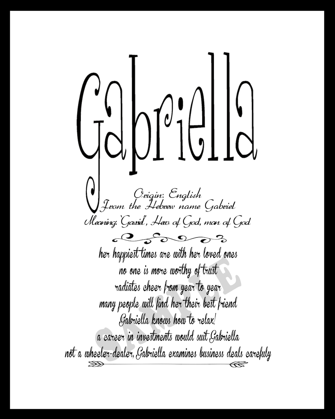 GABRIELLA Name Meaning Print/ Digital Download/Baby Name | Etsy